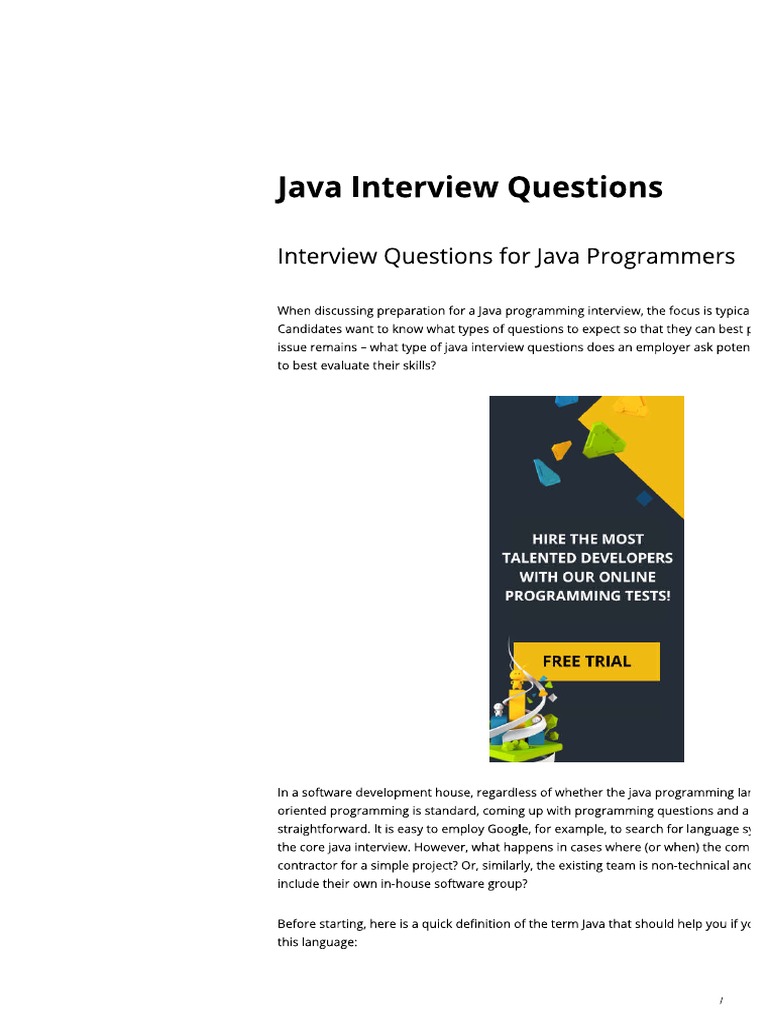 Java Interview Questions (UPDATE 2019) - CodinGame For Work | PDF