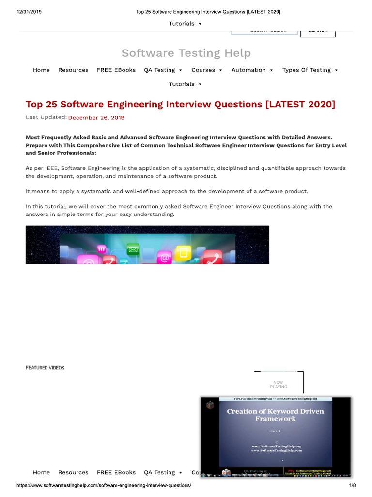 Top 25 Software Engineering Interview Questions (LATEST 2020) | PDF