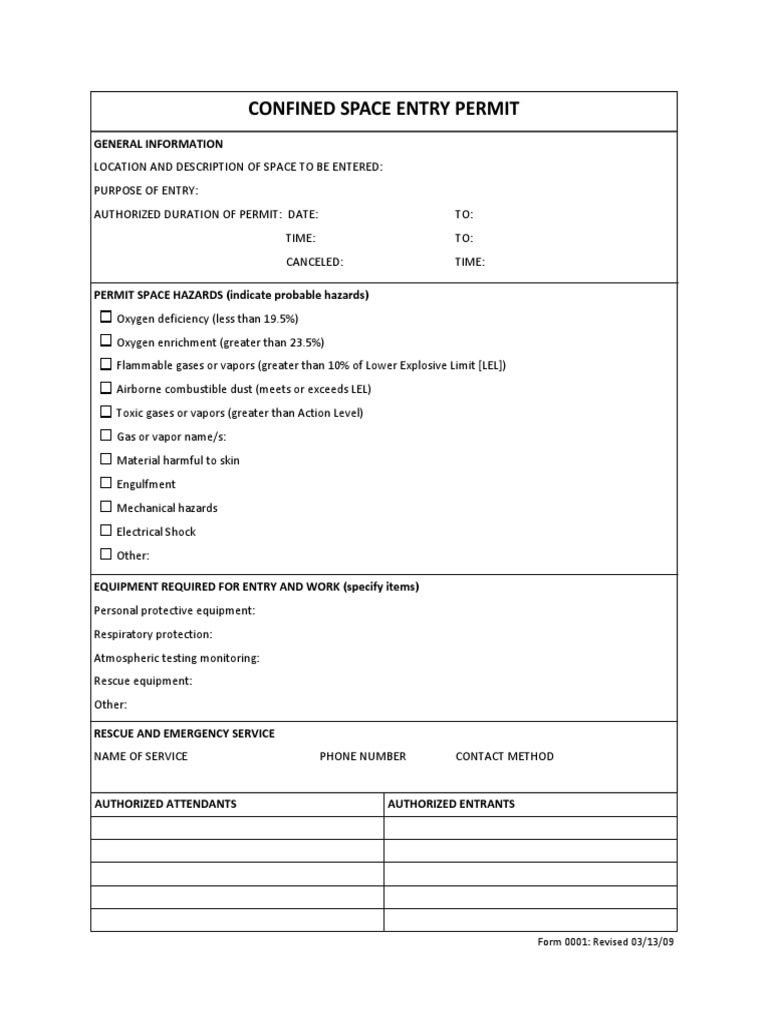 Confined Space Entry Permit Sample 1 | PDF | Industrial Gases ...
