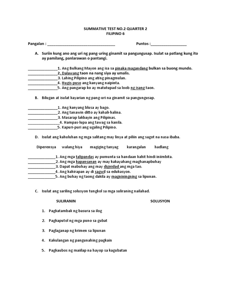 ST - Filipino 6 - Q2 - 2 | PDF