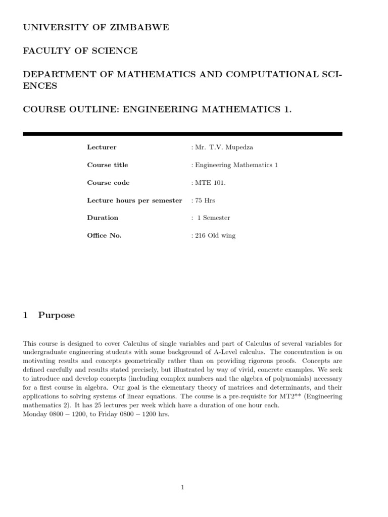 Mte 101 Course Outline Oct 2020 | PDF | Integral | Matrix (Mathematics)
