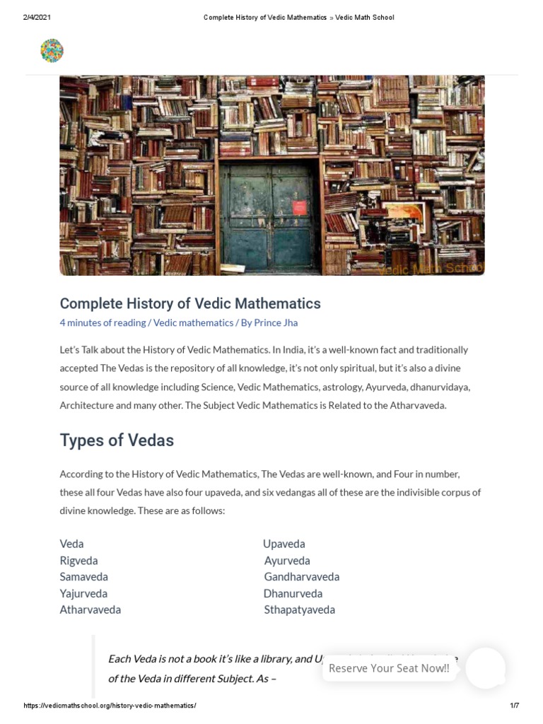 Complete History of Vedic Mathematics | PDF | Vedas | Indian Religions