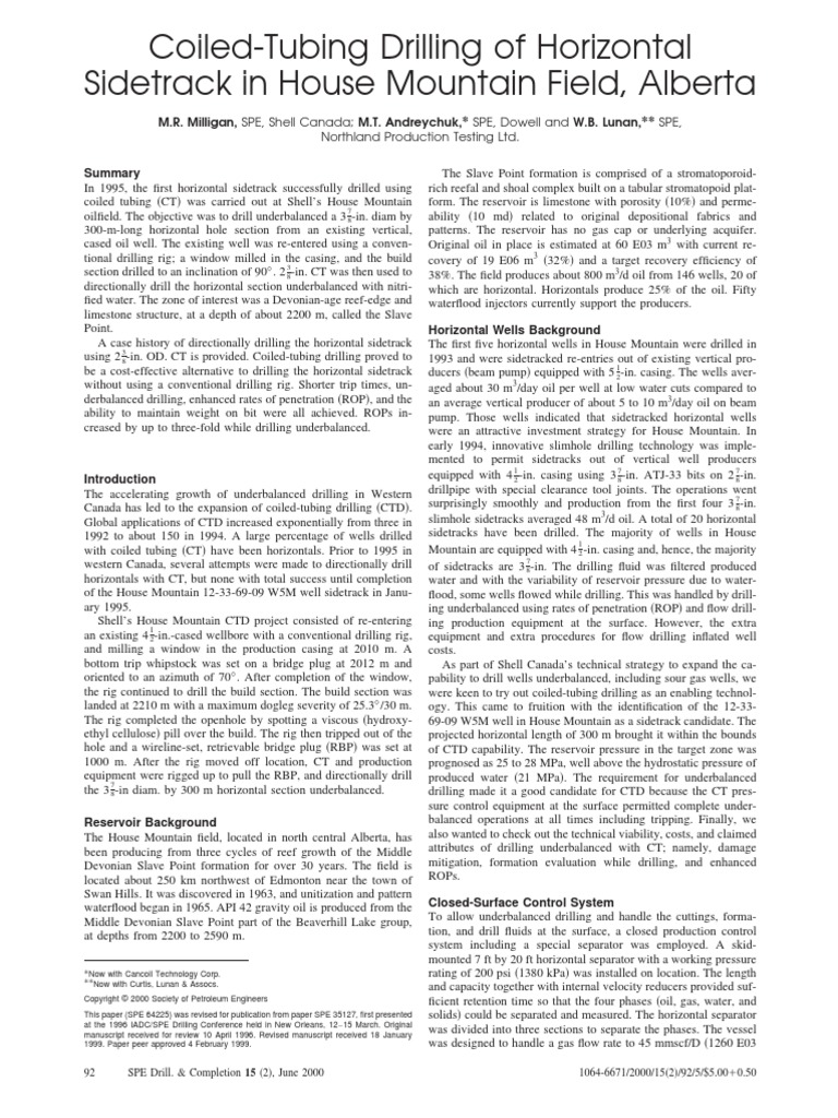 (64225) Coiled-Tubing Drilling of Horizontal Sidetrack （实例1） | PDF ...