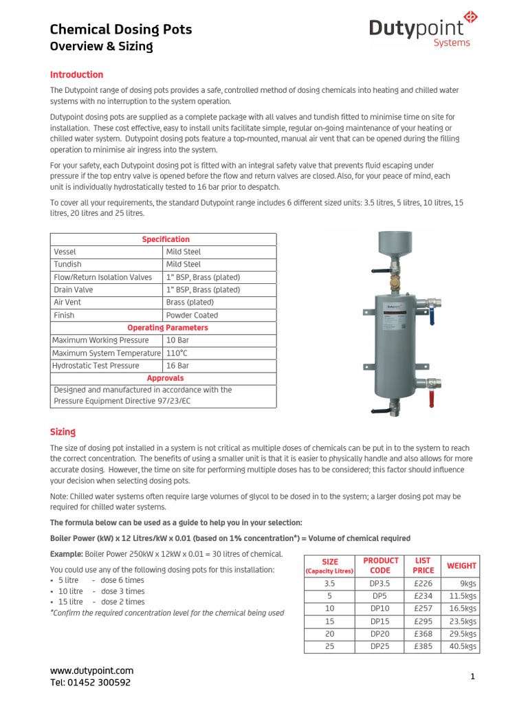 Chemical Dosing Pots Overview & Sizing | PDF | Valve | Energy Technology