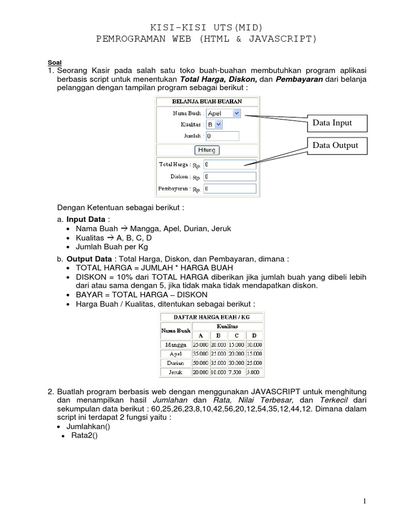 Kisi-Kisi Pemrograman Web | PDF