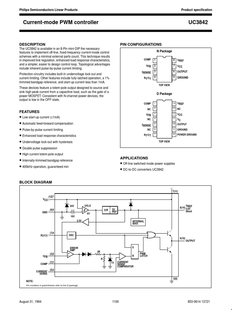 UC3842 Current-Mode PWM Controller: Description Pin Configurations ...