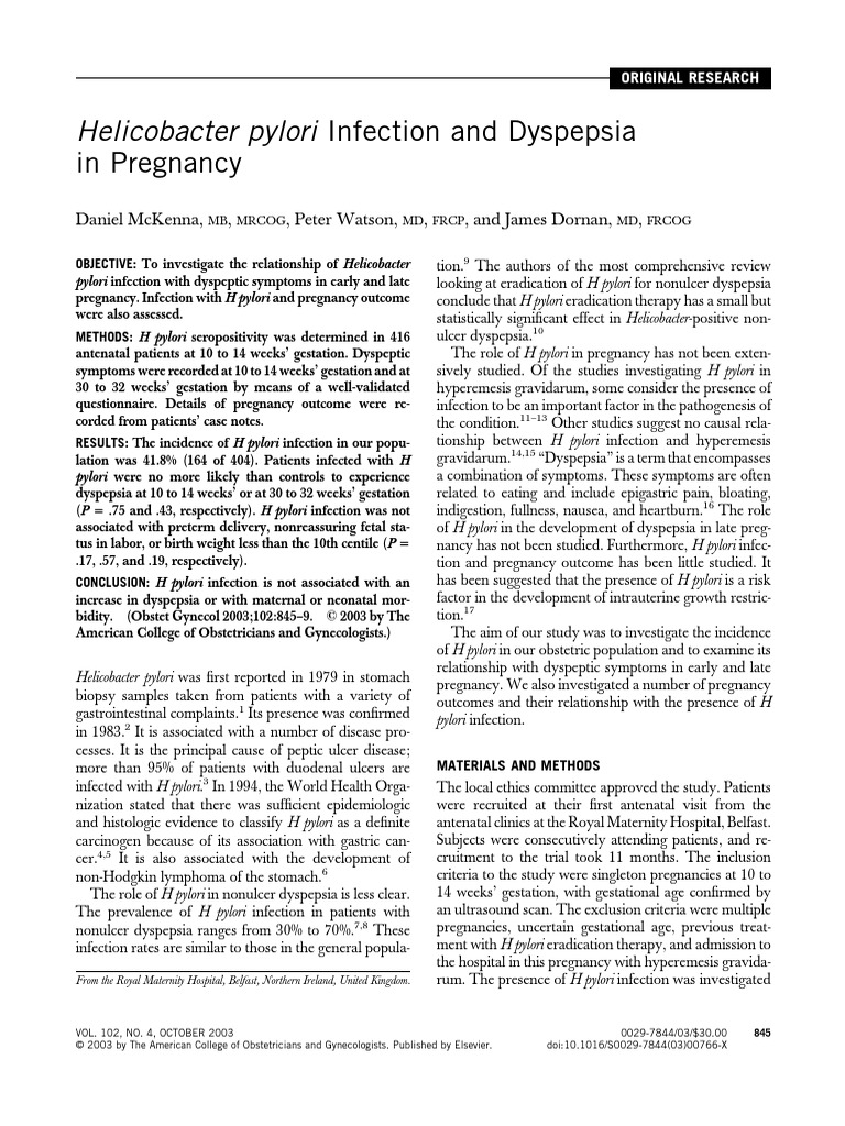 Helicobacter Pylori Infection and Dyspep | PDF | Indigestion | Nausea