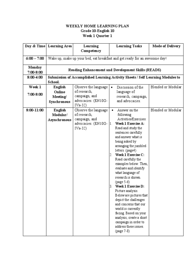 ENGLISH 10 2nd Quarter Week 1 and 2 WHLP | PDF | Sentence (Linguistics ...