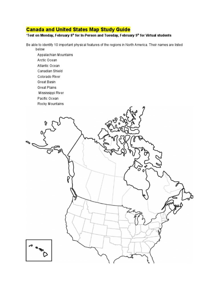 Canada and United States Map Study Guide | PDF