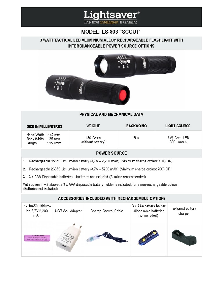 LS803 Datasheet 2020 | PDF | Rechargeable Battery | Flashlight