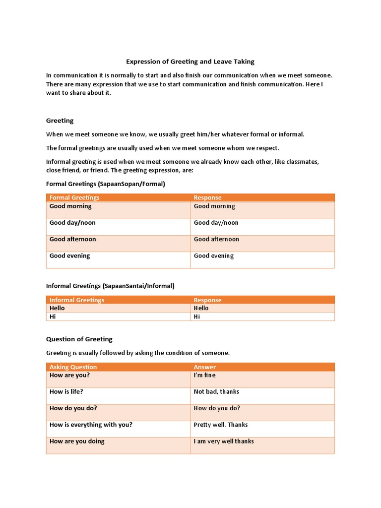 Formal and Informal Greetings and Partings: A Guide to Expressing ...
