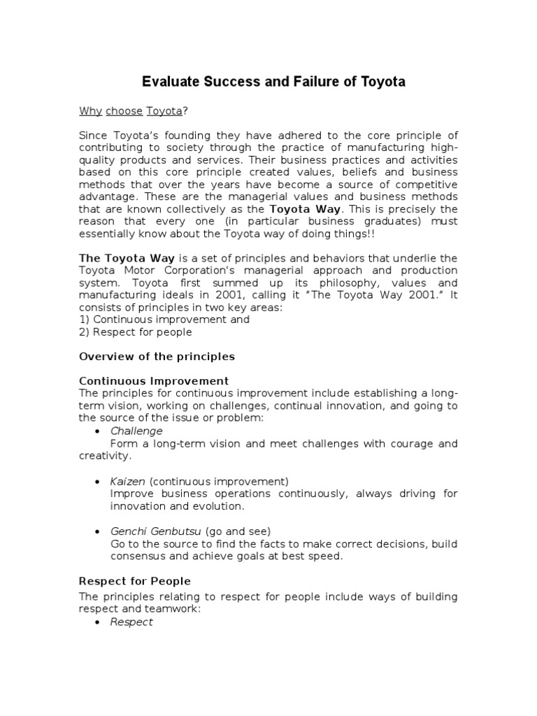 Evaluating Toyota's Success and Principles | PDF | Cognitive Science ...