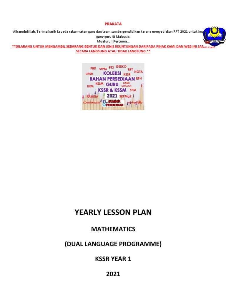 RPT 2021 DLP Mathematics Year 1 KSSR Semakan 2017 | PDF | Shape | Numbers