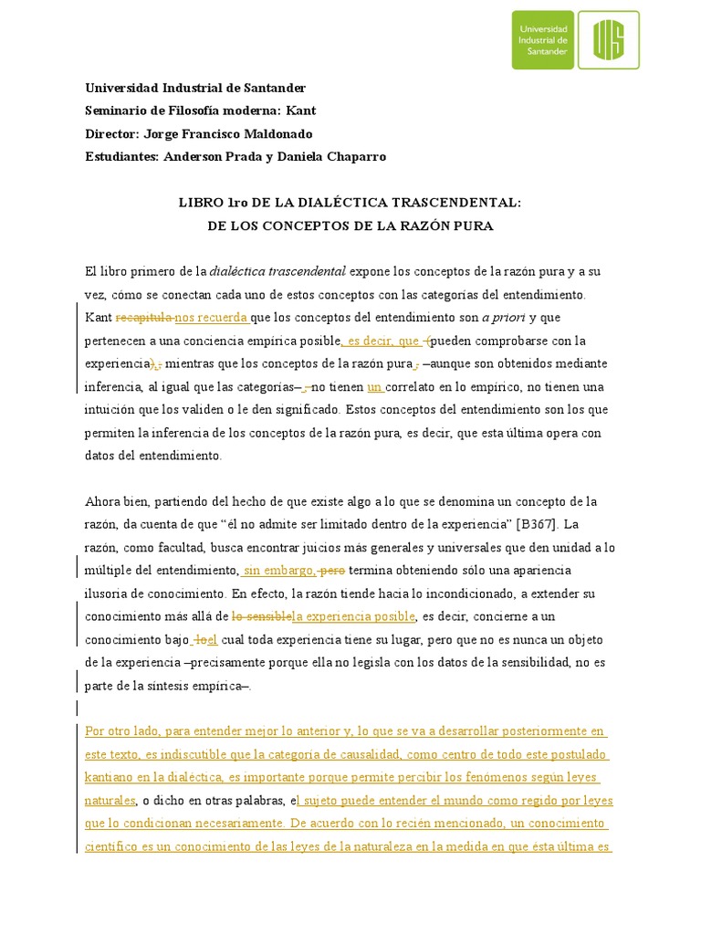Trabajo Final Kant - Daniela y Anderson | PDF | Immanuel Kant | Razón
