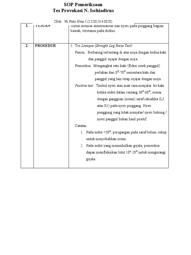 SOP Pemeriksaan Fisik HNP | PDF