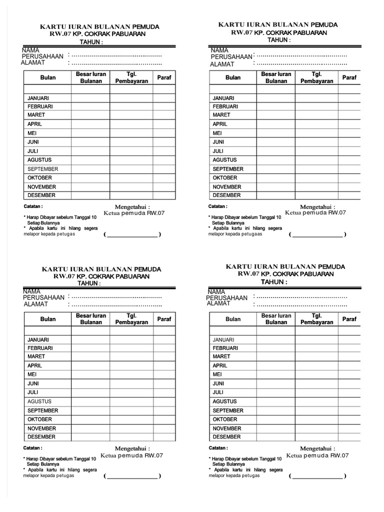Tagihan Iuran Pemuda | PDF
