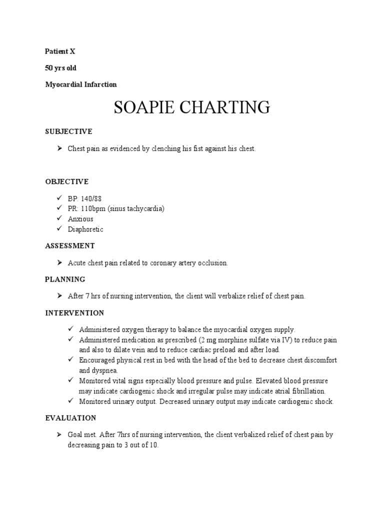 Soapie Charting: Patient X 50 Yrs Old Myocardial Infarction | PDF