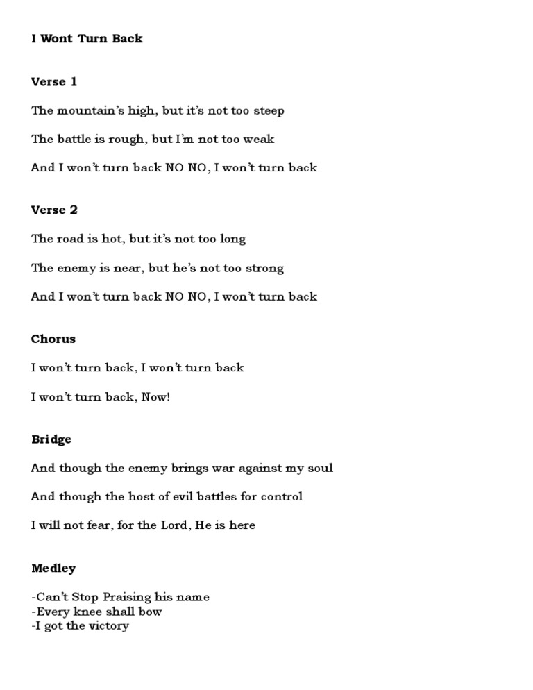 I Wont Turn Back (Lyrics) | PDF