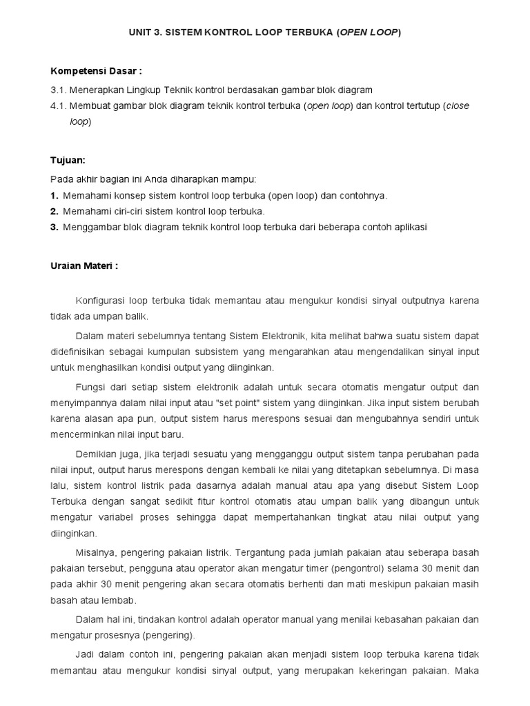 Sistem Kontrol Loop Terbuka: Konsep dan Contoh | PDF | Sains & Matematika