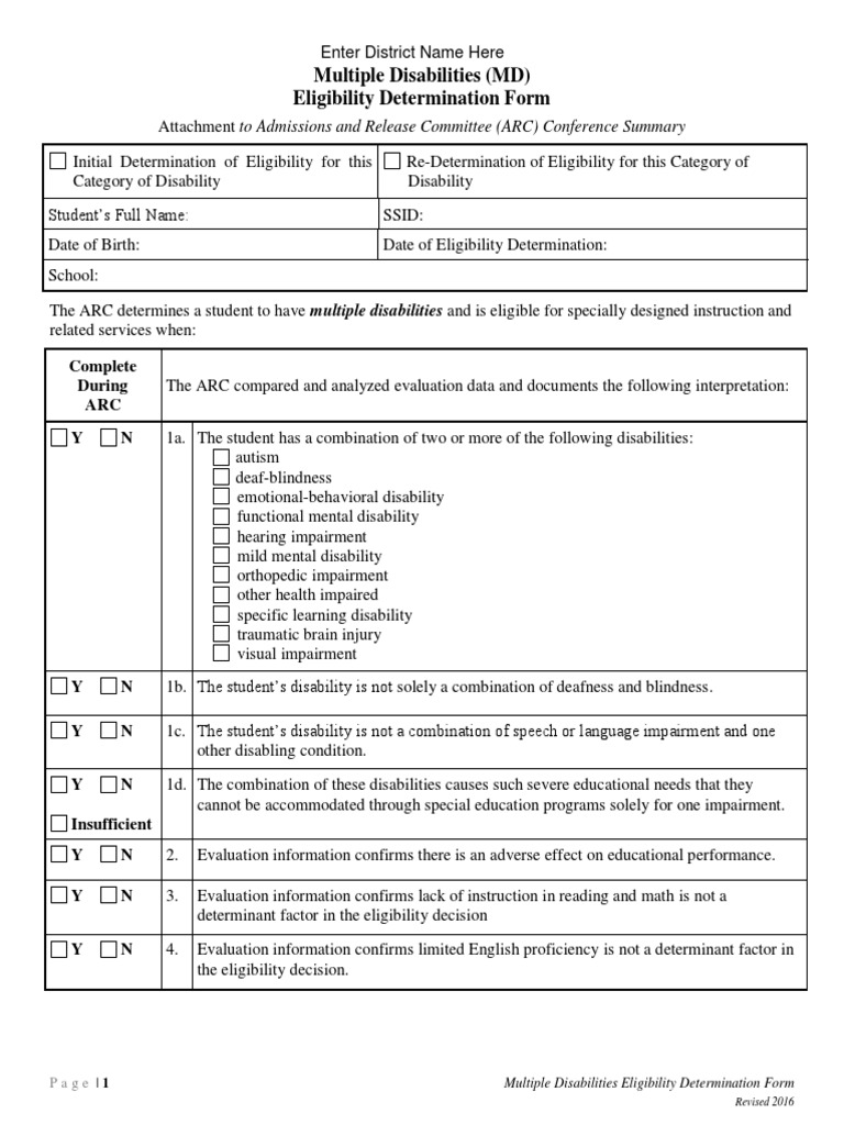 Multiple Disabilities Eligibility Determination | PDF | Visual ...