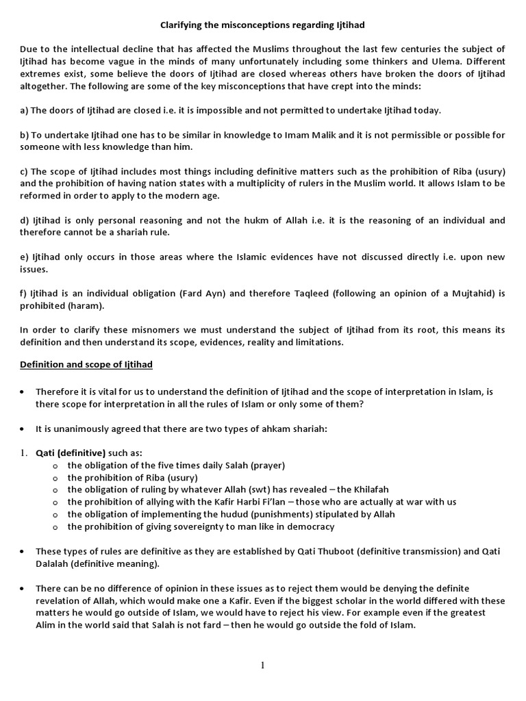 Clarifying The Misconceptions Regarding Ijtihad | PDF | Hadith ...