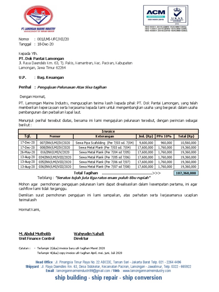 Surat Reminder Piutang-DPL | PDF