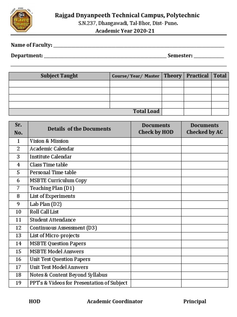 Rajgad Dnyanpeeth Technical Campus, Polytechnic: Course/ Year/ Master | PDF