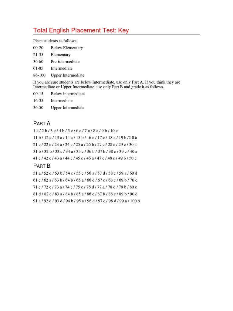 Placement Tests-Answer