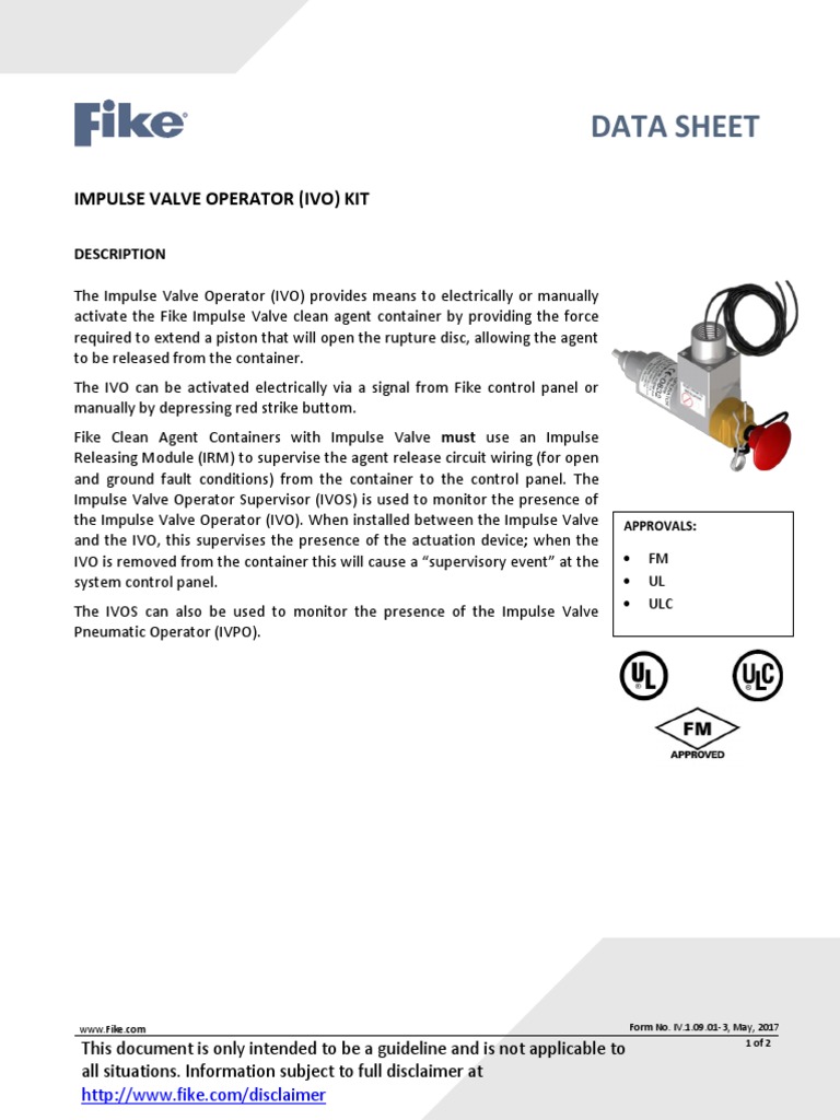 Data Sheet: Impulse Valve Operator (Ivo) Kit | PDF | Valve | Switch
