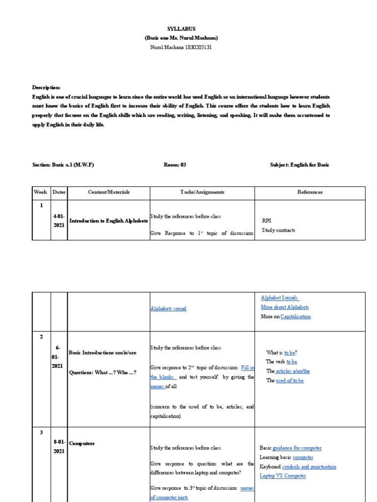 Basic English Syllabus Overview | PDF | English Language | Human ...