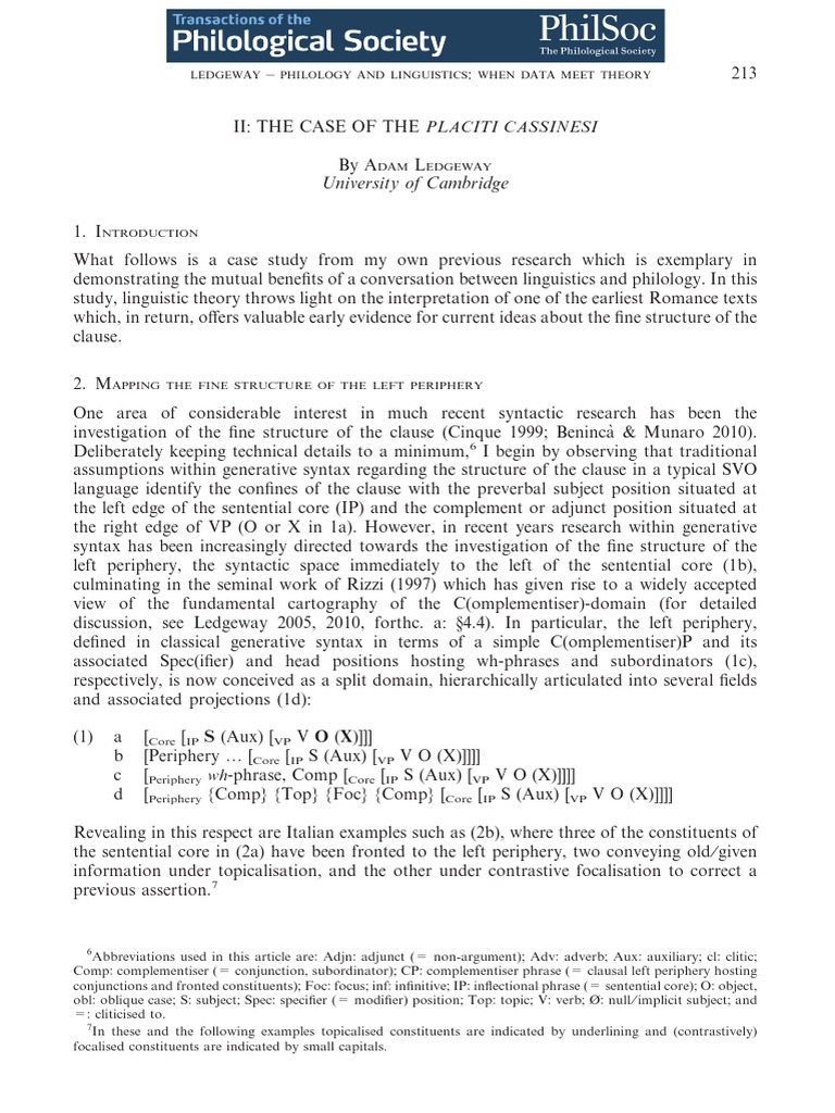 Ledgeway Adam 2012 I Placiti Cassinesi | PDF | Syntax | Clause