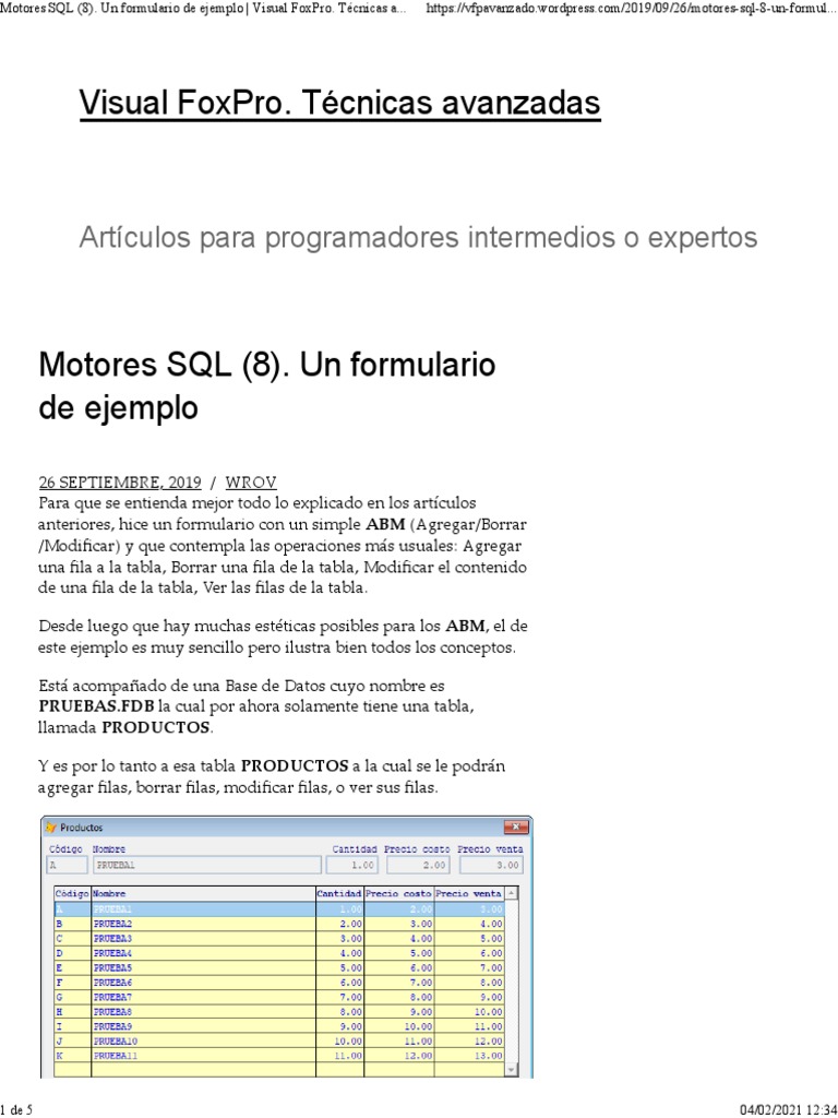 Motores SQL (8) - Un Formulario de Ejemplo Visual FoxPro. Técnicas ...
