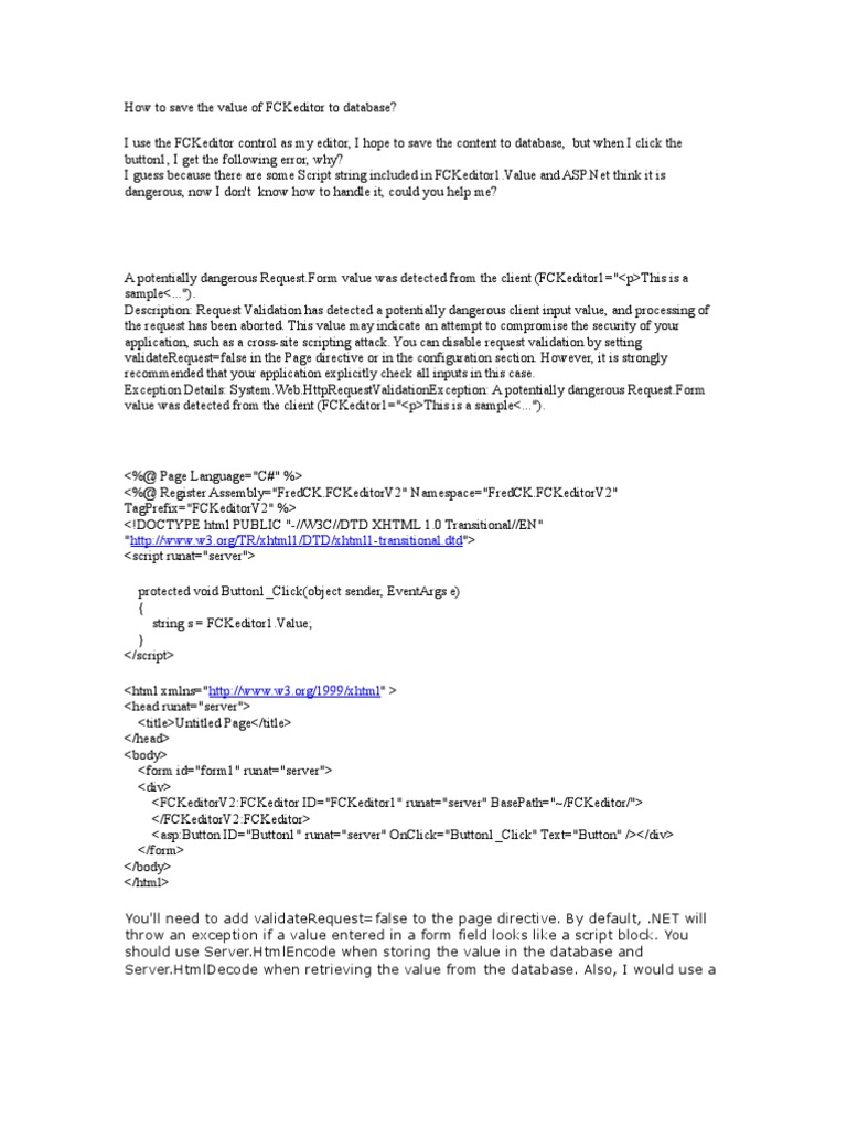 How To Save The Value Of Fckeditor To Database Pdf Software Development Web Development