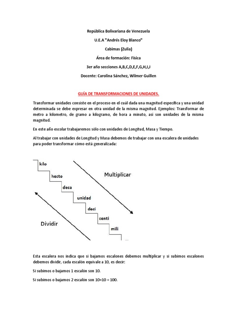 Guía para la transformación de unidades de longitud, masa y tiempo | PDF