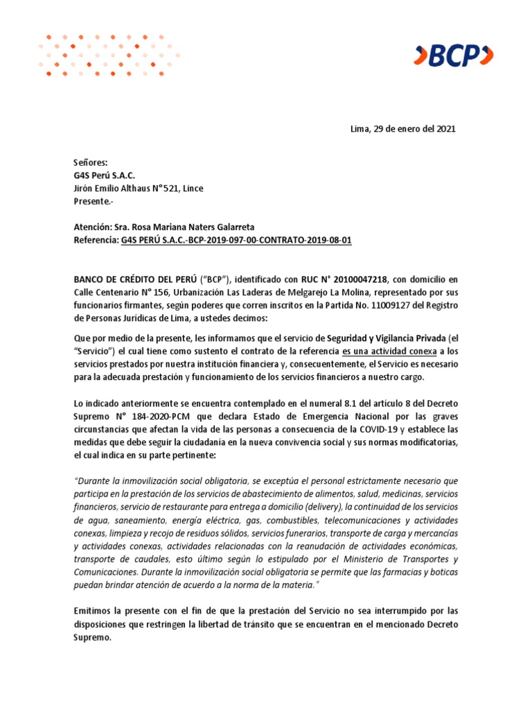 Carta G4S Decreto Supremo 008-2021-PCM-firmado | PDF | Bienestar | Medicina