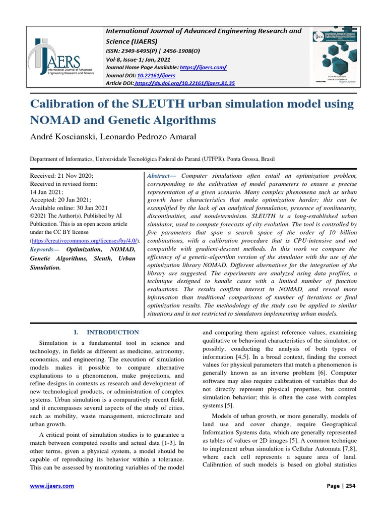 Calibration of The SLEUTH Urban Simulation Model Using NOMAD and Genetic Algorithms | PDF ...