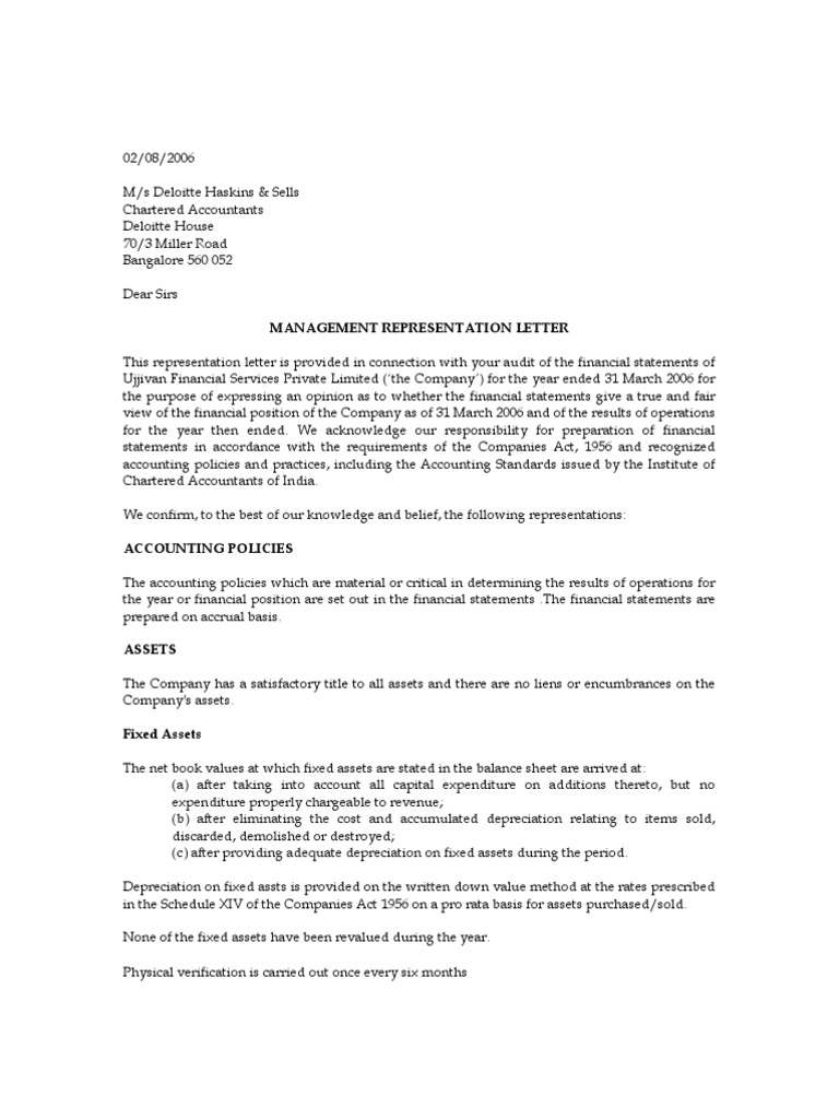 Management Representation Letter | PDF | Deferred Tax | Book Value