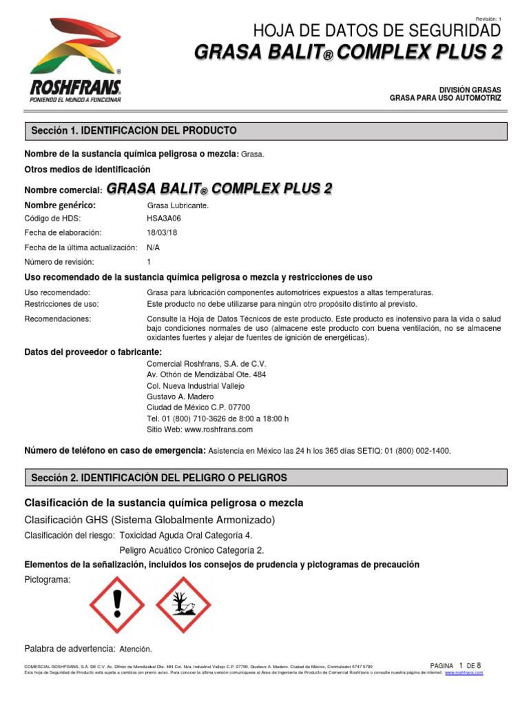 Grasa Balit Complex Plus Roshfrans | PDF | Dióxido de carbono | Agua