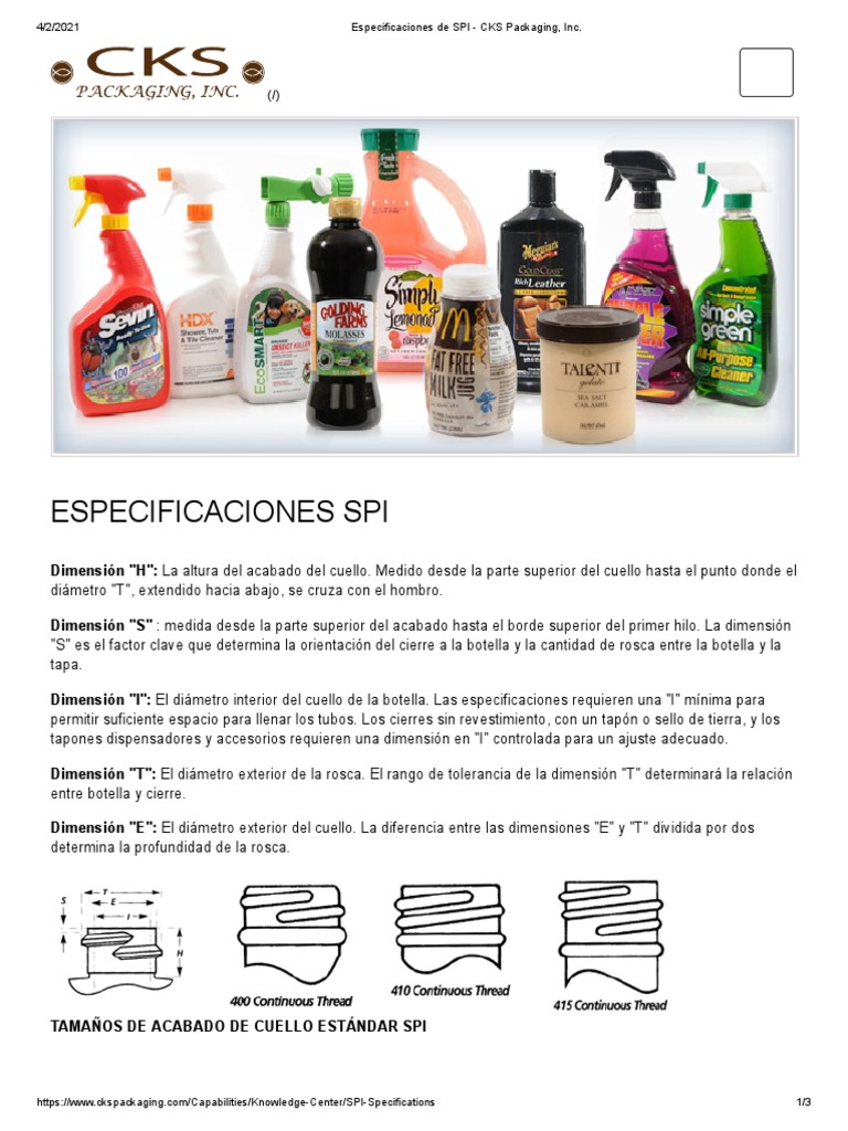 Especificaciones de SPI - CKS Packaging, Inc | PDF