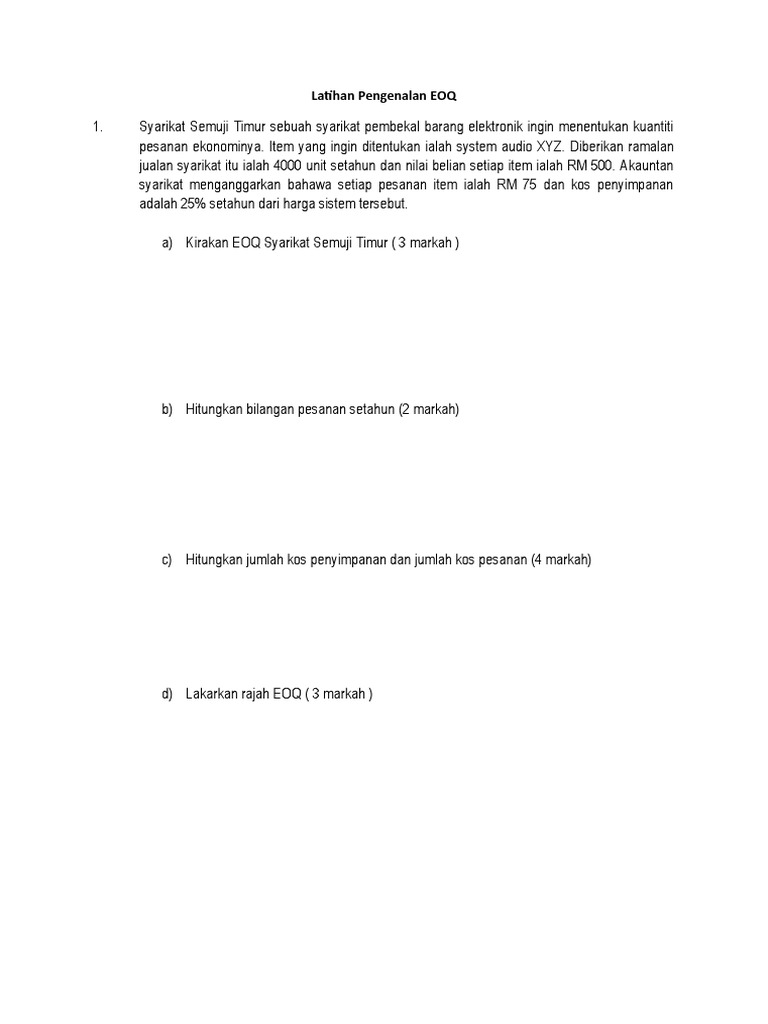 Latihan Pengenalan EOQ | PDF