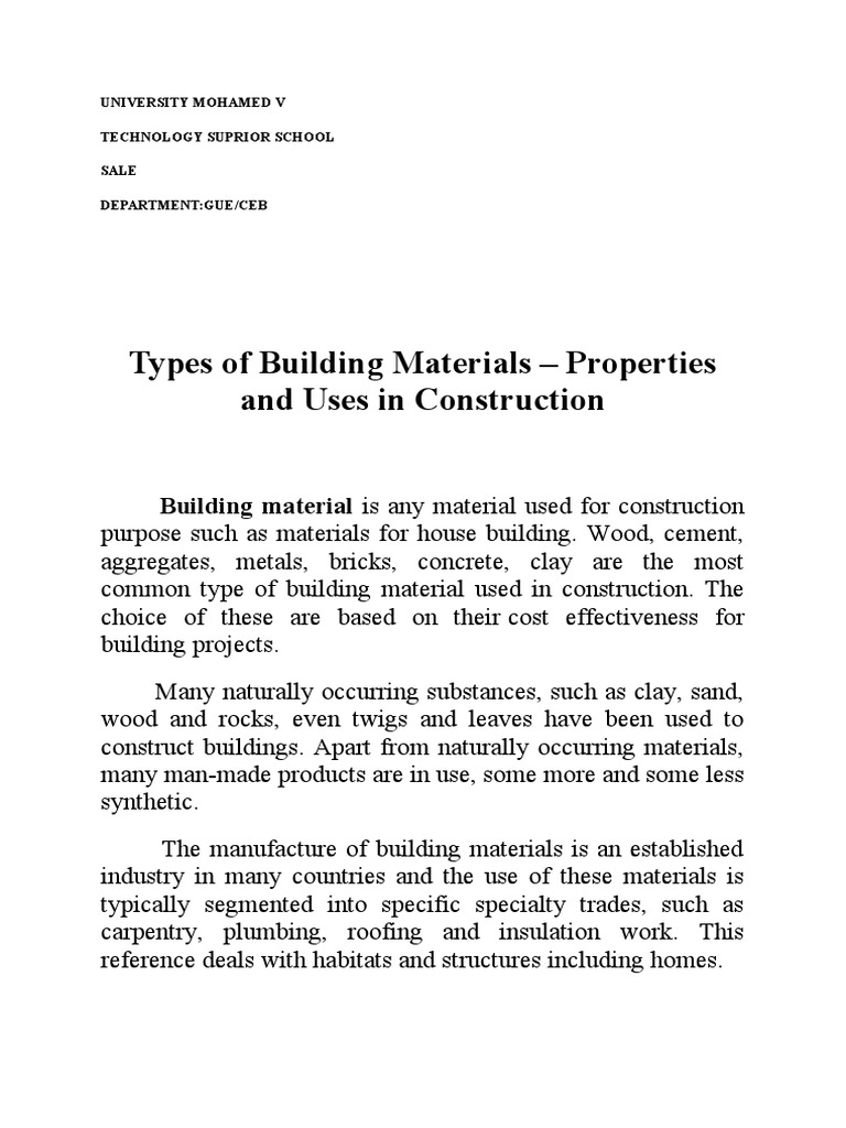 Types and Uses of Building Materials | PDF | Social Science | Science ...