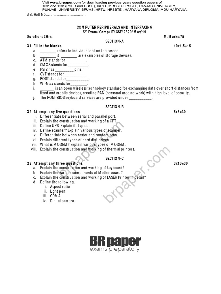 Computer Peripherals and Interfacing 5 Exam/Comp/IT/CSE/2620/May'19 ...