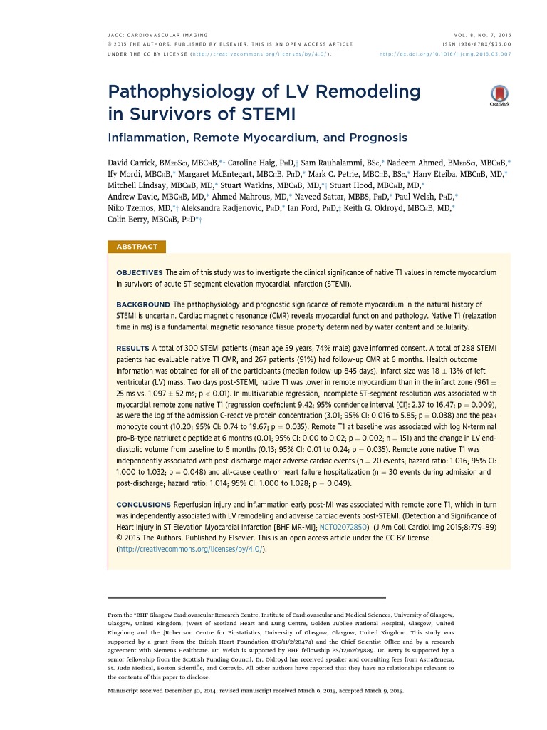 Pathophysiology of LV Remodeling in Survivors of STEMI: in Ammation ...
