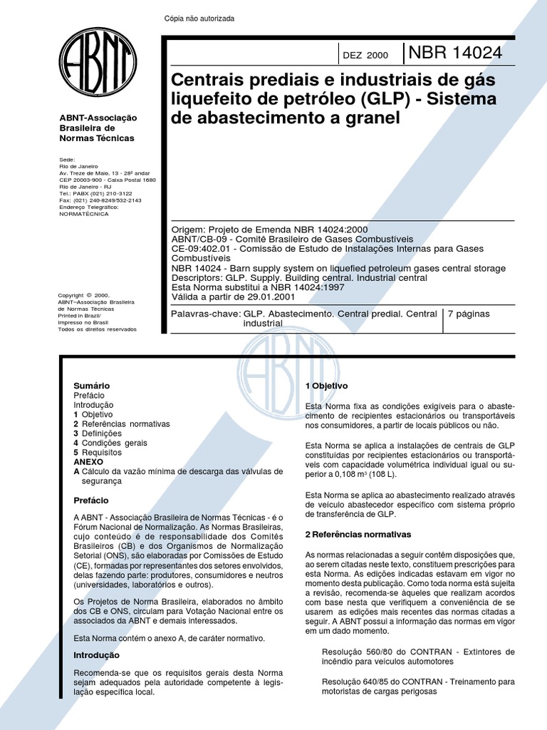 NBR 14024 | PDF | Gás liquefeito de petróleo | Química