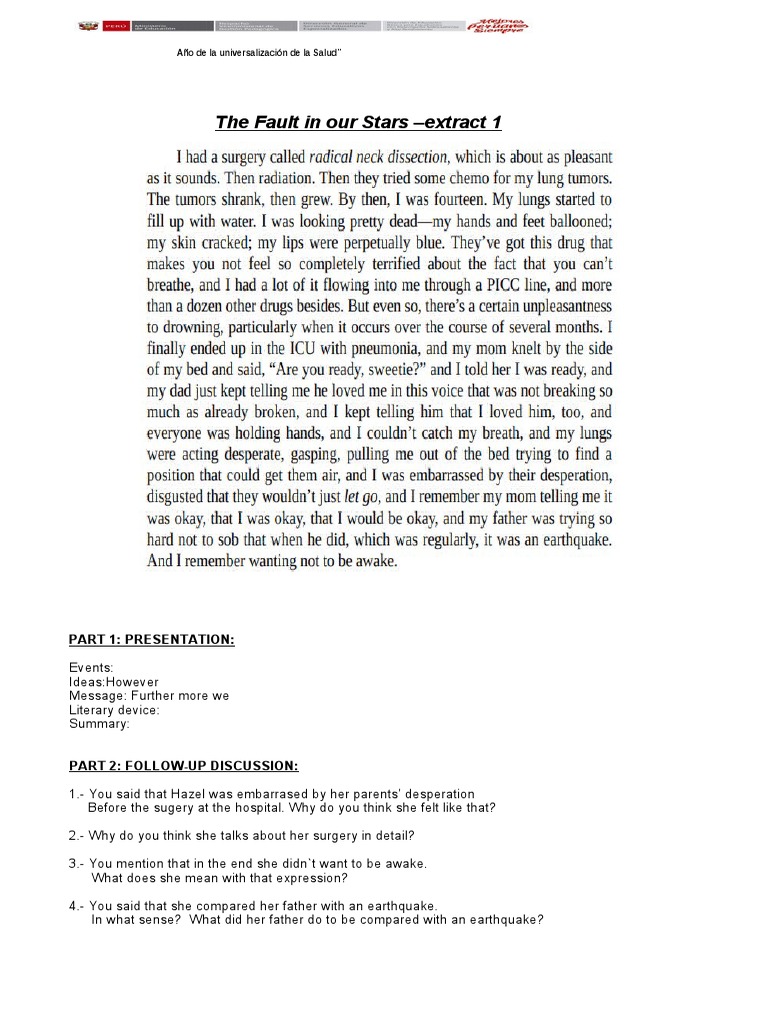 The Fault in Our Stars-Extract 1-2 Questions | PDF | God | Death