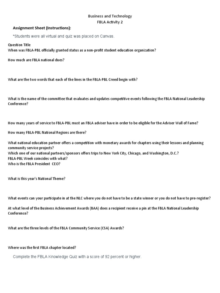 Assignment Sheet (Instructions) :: Business and Technology FBLA ...