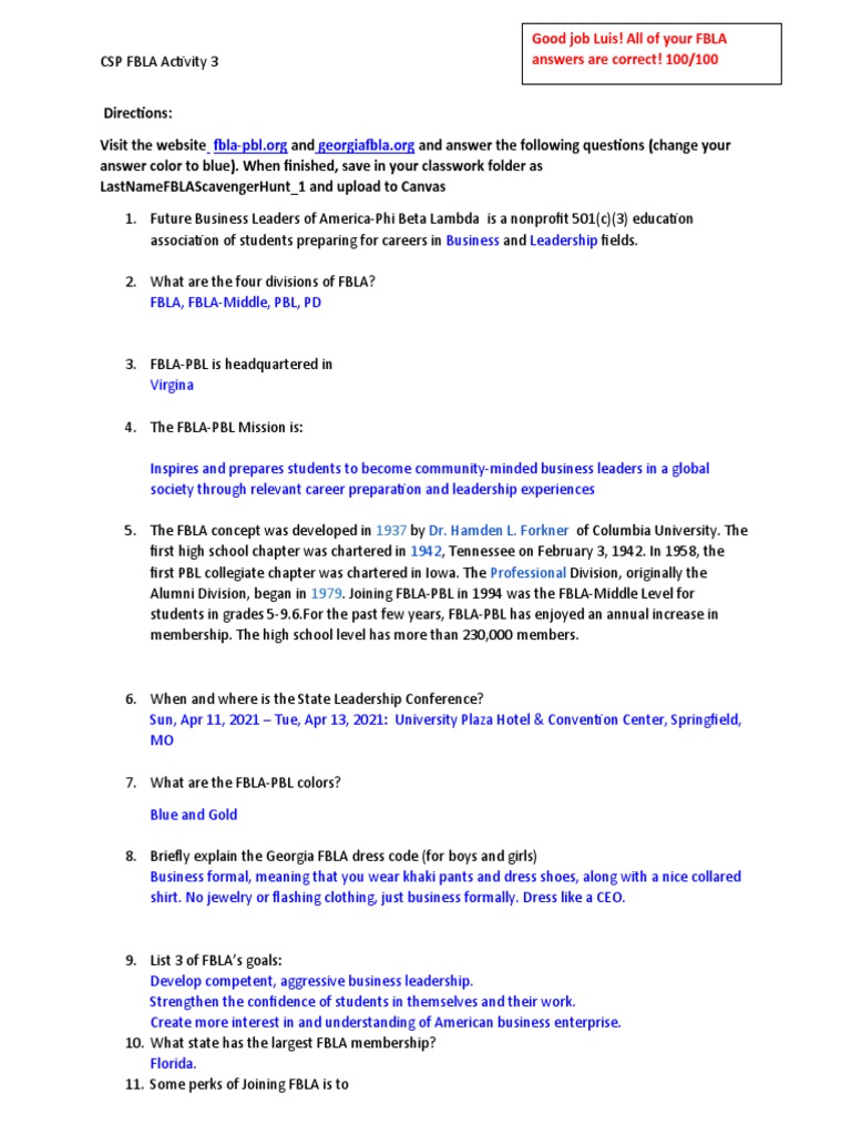 FBLA-PBL Scavenger Hunt Guide | PDF | The United States | Clothing
