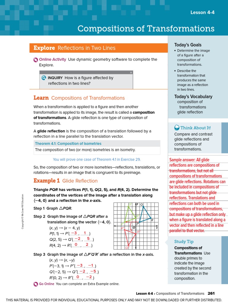 Compositions of Transformations: Explore Reflections in Two Lines | PDF ...