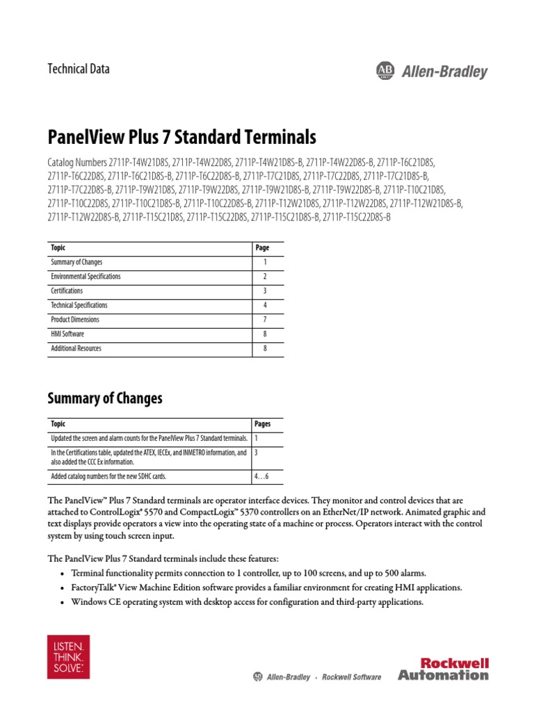 Panelview Plus 7 Standard Terminals: Technical Data | PDF