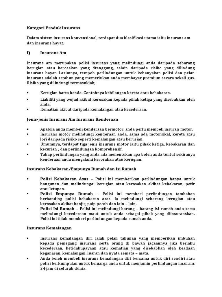 Kategori Produk Insurans | PDF